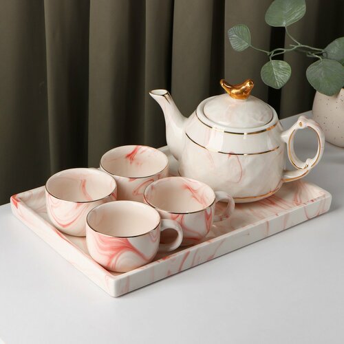 Набор керамический чайный, 6 предметов, цвет розовый