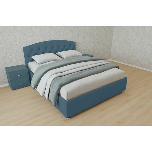 Двуспальная кровать Берлин с матрасом 160x200 с подъемным механизмом и с коробом для белья велюр бирюзовый без ножек