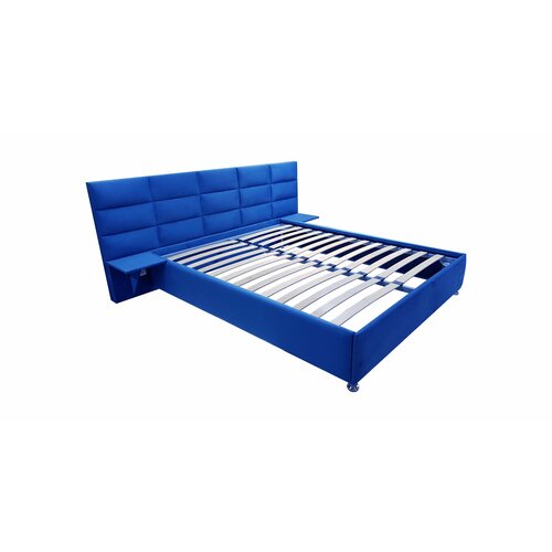Односпальная кровать Пекин 90x200 основание металлическое с ламелями велюр синий без ножек