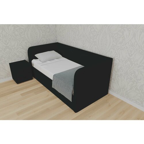 Односпальная кровать Рим-2 90x200 с подъемным механизмом и с коробом для белья велюр черный