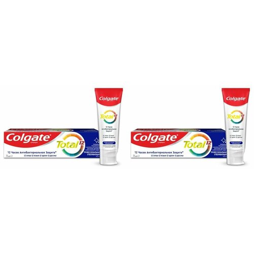Colgate Зубная паста Total 12 антибактериальная Профессиональная чистка Отбеливающая, 75 мл, 2 шт