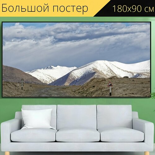 Большой постер "Таджикистан, пасс роуд, паспорт" 180 x 90 см. для интерьера