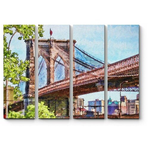 Модульная картина Бруклинский мост глазами влюбленного художника, Нью-Йорк 70x53