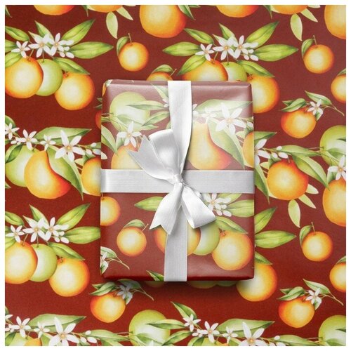 Бумага упаковочная глянцевая "Сочные мандарины", 70 x 100 см