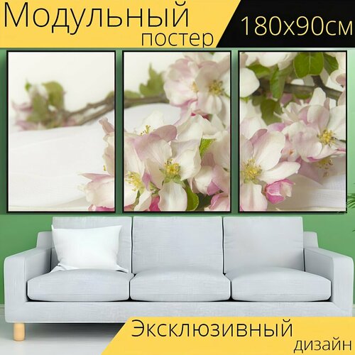 Модульный постер "Расцветает, яблоневый цвет, цвести" 180 x 90 см. для интерьера