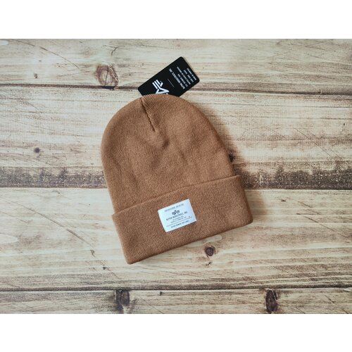Шапка бини ALPHA INDUSTRIES, размер OneSize, горчичный, коричневый