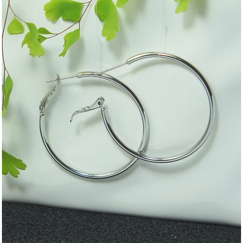 Комплект серег  Серьги кольца классические 40 мм, размер/диаметр 40 мм, серебряный, серый