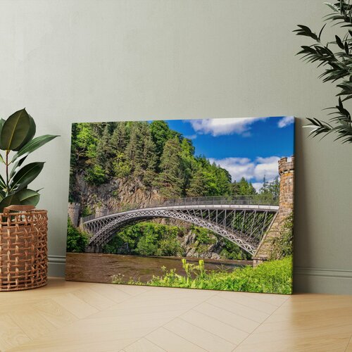 Картина на холсте (каменный мост уэльс над рекой старый) 60x80 см/для интерьера/в комнату/на стену/в подарок