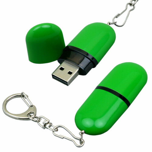 Каплевидная пластиковая флешка для нанесения логотипа (64 Гб / GB USB 3.0 Зеленый/Green 015 Капсула "Capsule" S126)