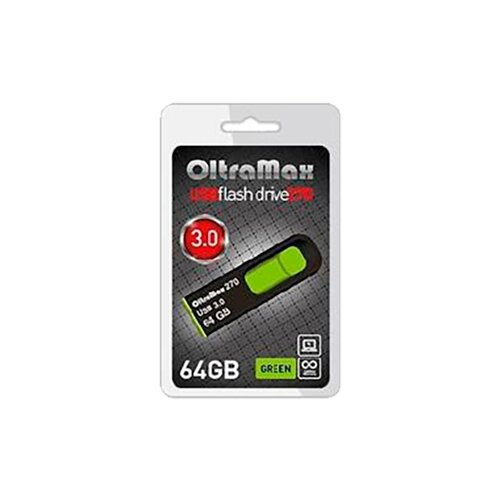 Флешка OltraMax 270, 64 Гб, USB3.0, чт до 70 Мб/с, зап до 20 Мб/с, зеленая