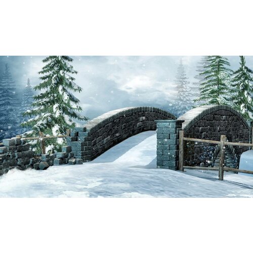 Картина на холсте 60x110 LinxOne "Мост снег природа 3d графика" интерьерная для дома / на стену / на кухню / с подрамником