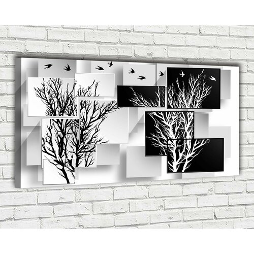 Картина на стену для интерьера на натуральном холсте"Абстракция черного и белого дерева" 60*100 см. Крепления в подарок / Большой размер Ф0249