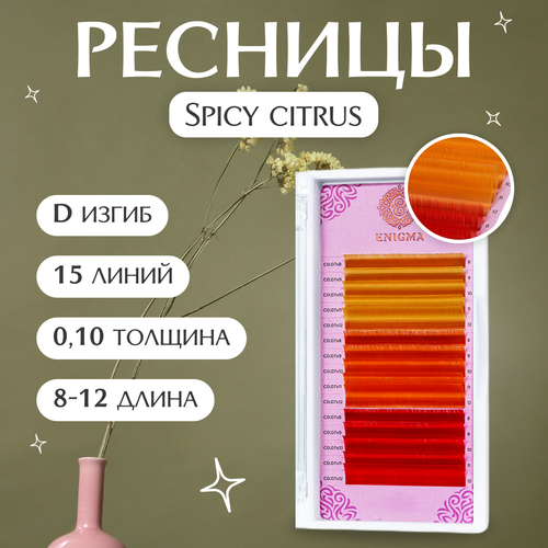 Enigma Цветные ресницы для наращивания Spicy citrus (микс) 0,10 / D / 8-12 mm (15 линий)