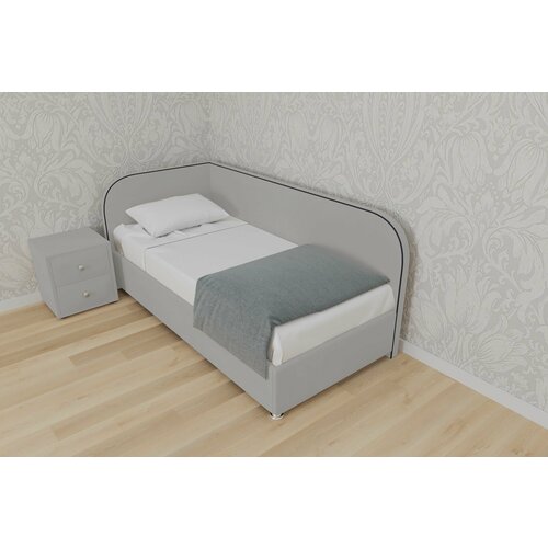 Односпальная кровать Скаут 120x200 основание металлическое с ламелями велюр серый без ножек угол правый
