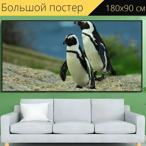 Большой постер "Пингвин, птица, животное" 180 x 90 см. для интерьера