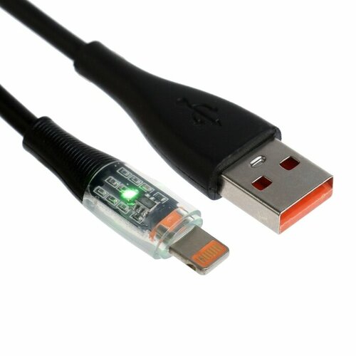 Кабель, 3 А, Lightning - USB, прозрачный, TPE оплётка, 1 м, чёрный