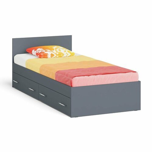 Кровать с ящиками Мори 900 цвет графит, ШхГхВ 93,5х203,5х70 см, сп. м. 900х2000 мм, без матраса, основание есть