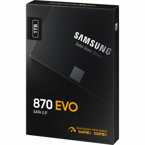 Твердотельные накопители Samsung SSD 870 EVO, 1000GB, 2.5 7mm, SATA3, 3-bit MLC, R/W 560/530MB/s, IOPs 98 000/88 000, DRAM buffer 1024MB, TBW 600, D
