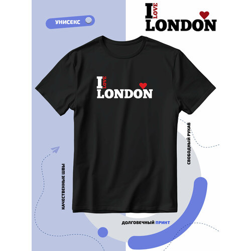 Футболка SMAIL-P стилизованная надпись I love London-Я люблю Лондон, размер S, черный