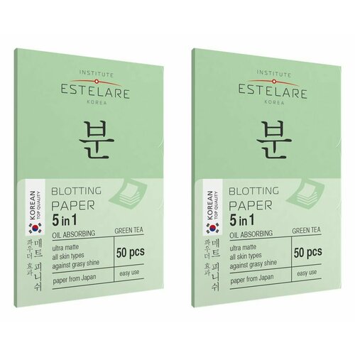 Estelare Матирующие салфетки для лица 5в1 с зеленым чаем, 5 г, 50 шт, 2 уп
