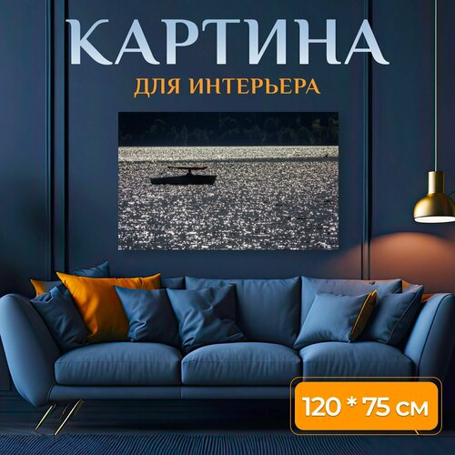 Картина на холсте "Вода, подсветка, природа" на подрамнике 120х75 см. для интерьера