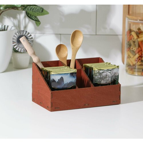 Органайзер деревянный для чая и кухонных принадлежностей Доляна, 17,2*10,4*8,8 см, цвет мокко