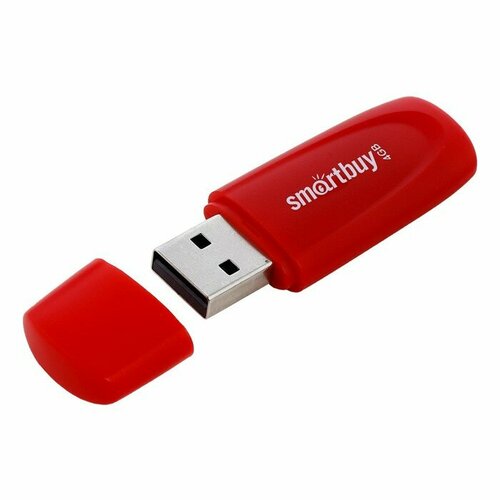 Флешка Smartbuy 4GB2SCR, 4 Гб, USB2.0, чт до 15 Мб/с, зап до 12 Мб/с, красная