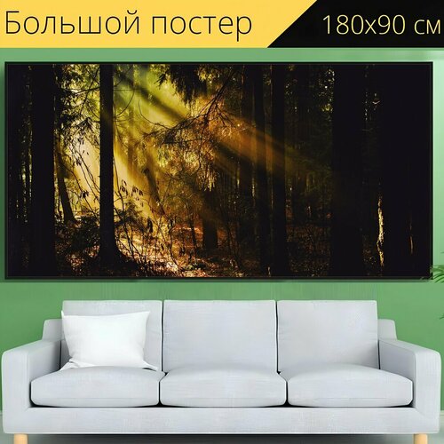 Большой постер "Лес, природа, пейзаж" 180 x 90 см. для интерьера