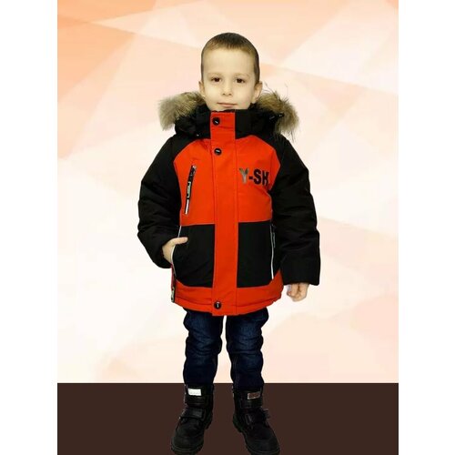 Парка Зимняя куртка для мальчика YS 2(1/20), размер 98, оранжевый, черный