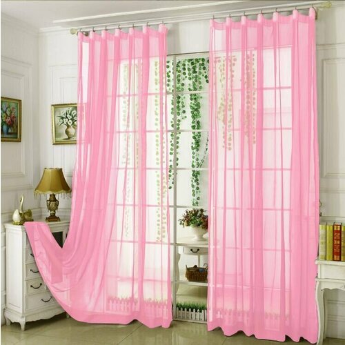 Тюль вуаль для высоких окон - 2 шт. (выс. 310 см * шир. 135 см) цвет розовая Цена за 2 шторы на ленте под крючки ТВ-1