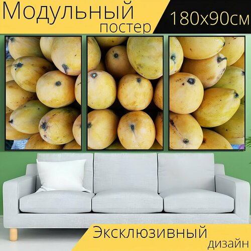 Модульный постер "Спелый, милая, манго" 180 x 90 см. для интерьера