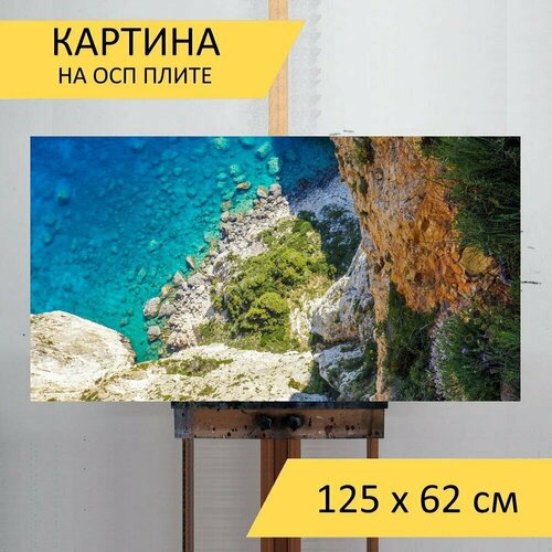 Картина на ОСП 125х62 см. "Греция, отпуск, праздник" горизонтальная, для интерьера, с креплениями