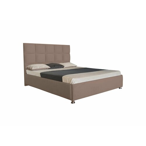 Двуспальная кровать Флорида Нью 160x200 основание металлическое с ламелями велюр бежевый ножки 13 см хром
