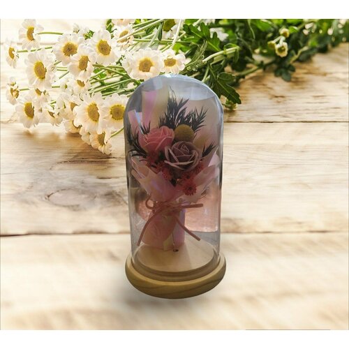 Букет мыльных роз в колбе с подсветкой, светильник, ночник, роза, натуральная ручная работа розовай2