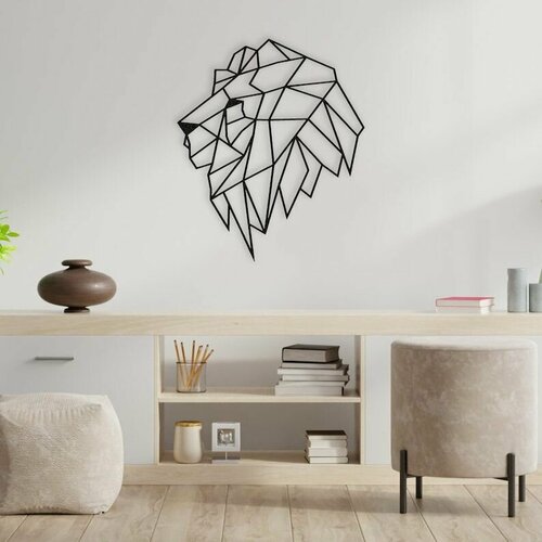 Декоративное металлическое панно, Голова льва геометрия (черный цвет)