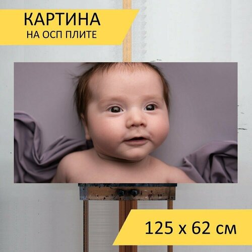 Картина на ОСП 125х62 см. "Детка, ребенок, новорожденный" горизонтальная, для интерьера, с креплениями
