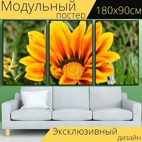 Модульный постер "Флора, цветок, жёлтый" 180 x 90 см. для интерьера