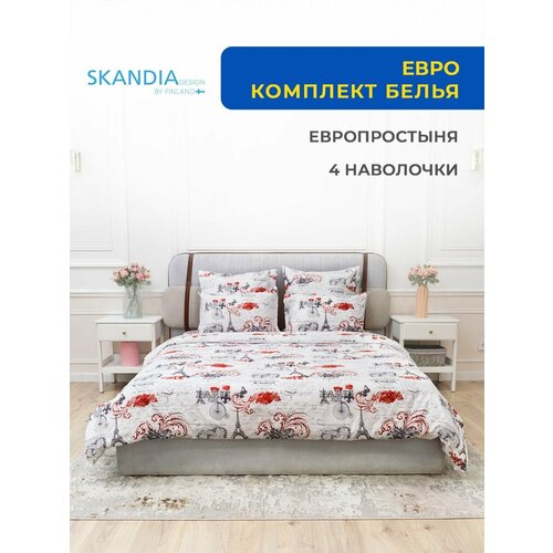 Комплект постельного белья SKANDIA design by Finland евро размер Микро Сатин, 4 наволочки, X148 Письмо из Парижа