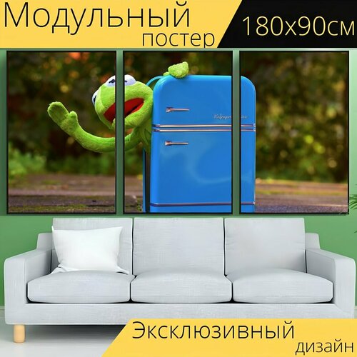 Модульный постер "Кермит, лягушка, холодильник" 180 x 90 см. для интерьера
