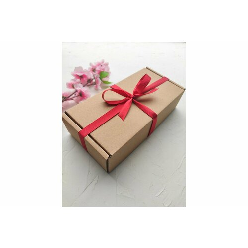 Крафтовая подарочная коробка (140х105х55) набор для упаковки подарка с наполнителем и лентой