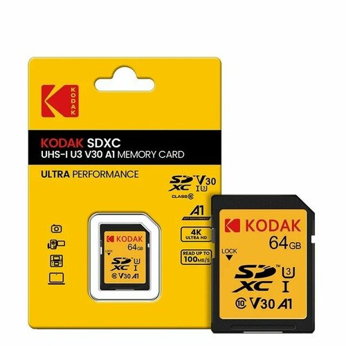 Карта памяти Kodak SDXC класс 10 UHS-1 U3 V30 A1 64 ГБ 4K