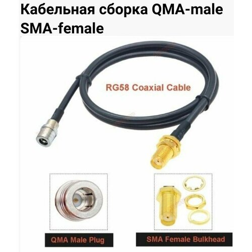 Кабельная сборка QMA-male SMA-female на кабеле RG-58 50 Ом 1 Метр