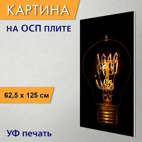 Вертикальная картина на ОСП "Лампочка, напольная лампа, свет" 62x125 см. для интерьериа