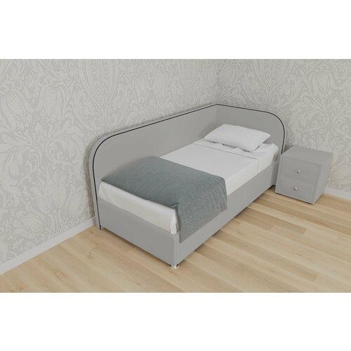 Односпальная кровать Скаут 120x200 основание металлическое с ламелями велюр серый ножки 13 см хром угол левый