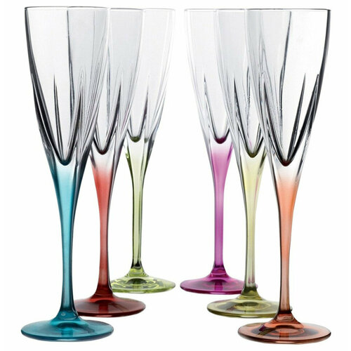 Бокалы для шампанского 170 мл 6 шт RCR Cristalleria Italiana SpA "Фьюжн /разноцветные ножки" / 117027