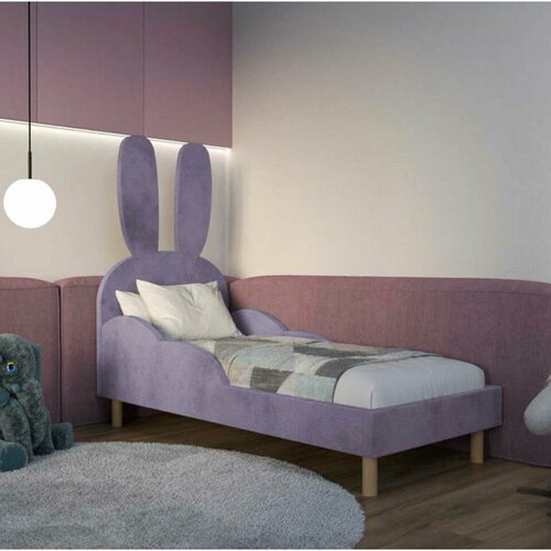 Детская кровать мягкая с ушками и бортиками 80x200 Банни цвет Фиолетовый