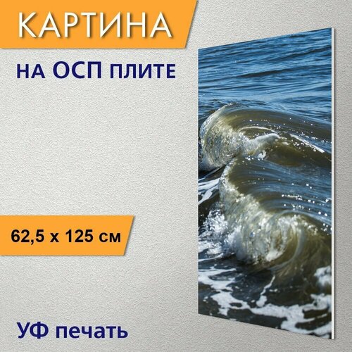 Вертикальная картина на ОСП "Волна, вода, море" 62x125 см. для интерьериа