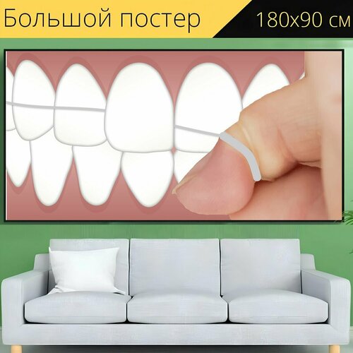 Большой постер "Стоматологический, зубная нить, зубы" 180 x 90 см. для интерьера