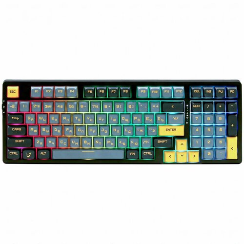 Игровая клавиатура для компьютера беспроводная / проводная механическая, механическая Gateron Yellow Pro, клавиш - 97, Bluetooth, USB, радиоканал, черная / серая, ARDOR GAMING Guardian, 1 шт.