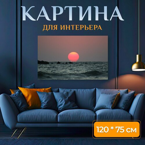 Картина на холсте "Восход солнца, воды, океан" на подрамнике 120х75 см. для интерьера